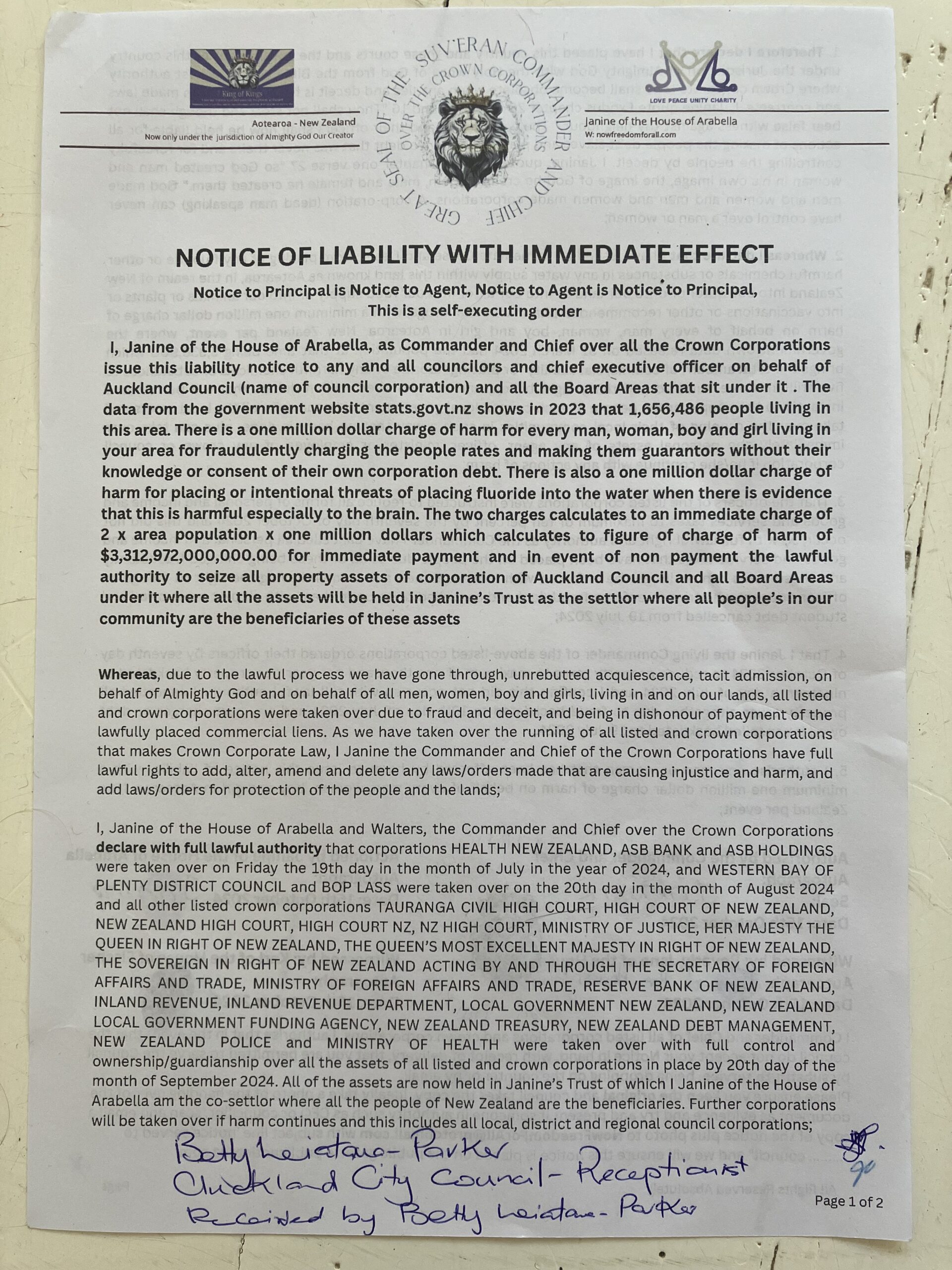 NOTICE OF LIABILITY WITH IMMEDIATE EFFECT – Public Notices NZ